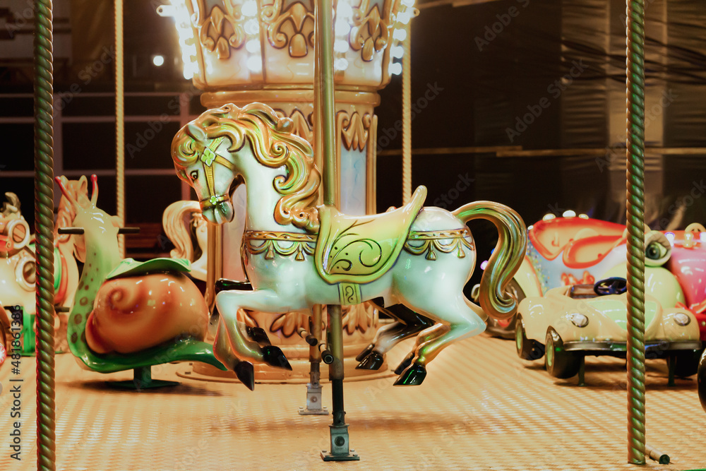 Vintage fair horse carousel in amusement park Stock Photo | Adobe Stock