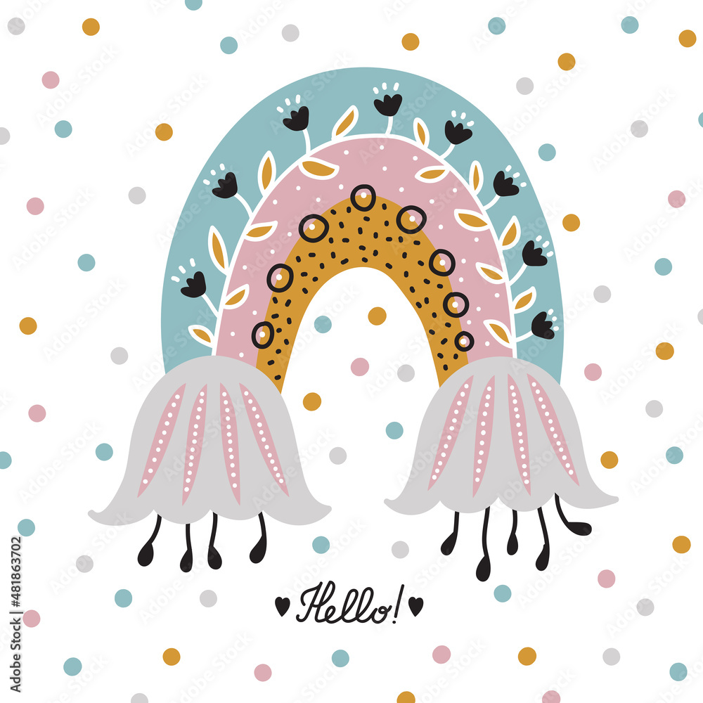 Cute vector illustration with a rainbow in Scandinavian style. The ...