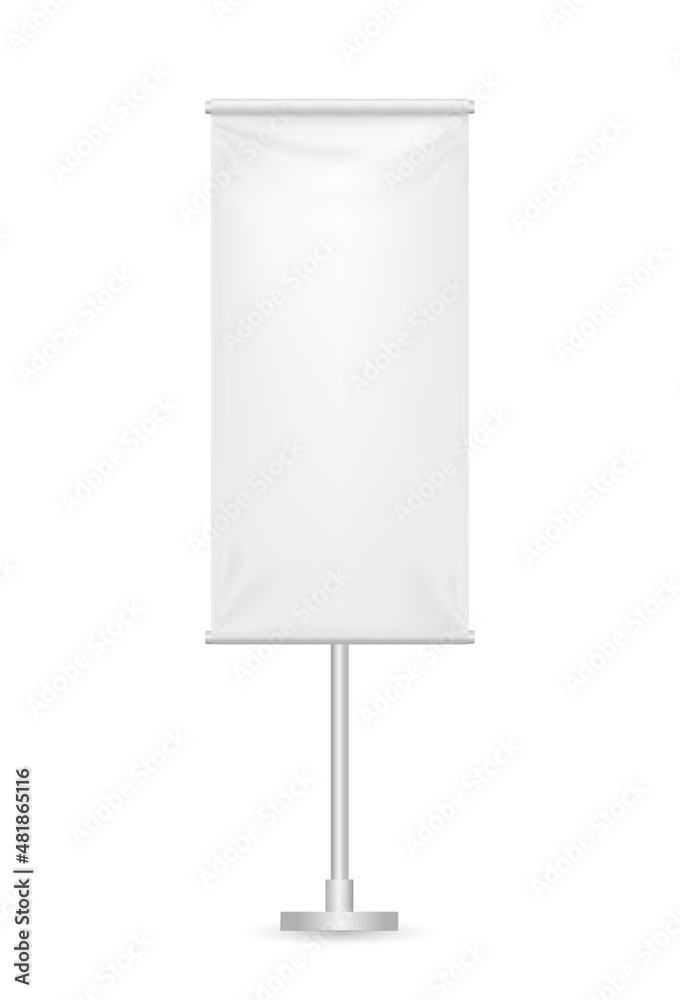 Vertical banner standing on steel pole. Mockup for advertising ...