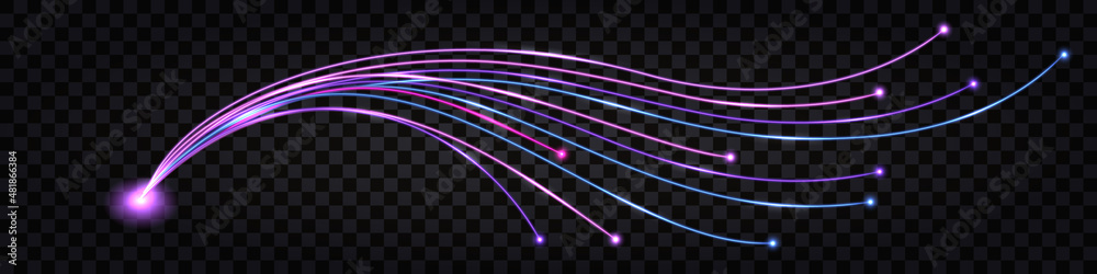 Fiber optic network technology, impulse cable lines, neon glowing light ...