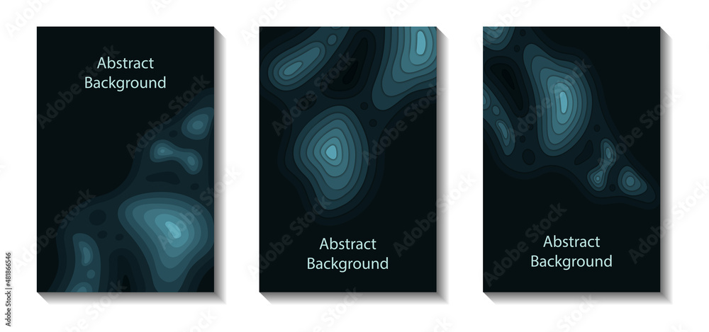 Paper cut topographic background. Deep blue ocean water, sea relief map ...