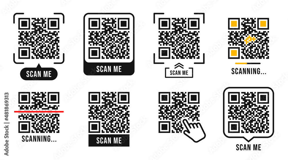 Qr Code Quick Response Code Qr Code Templates Frames Scan Me Scanning Tags Of Qr Code Set