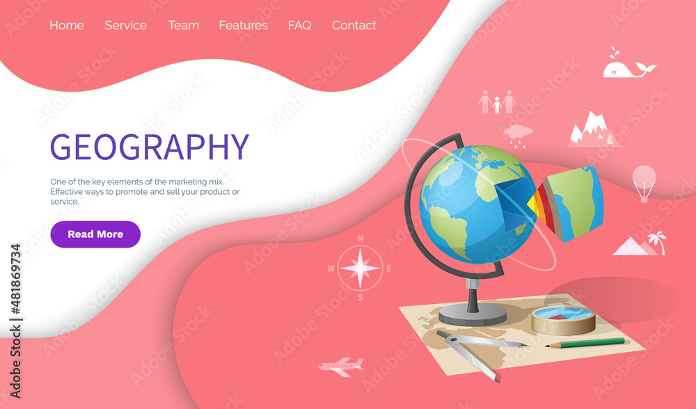 Geography school discipline, globe earth model vector. Map with ...