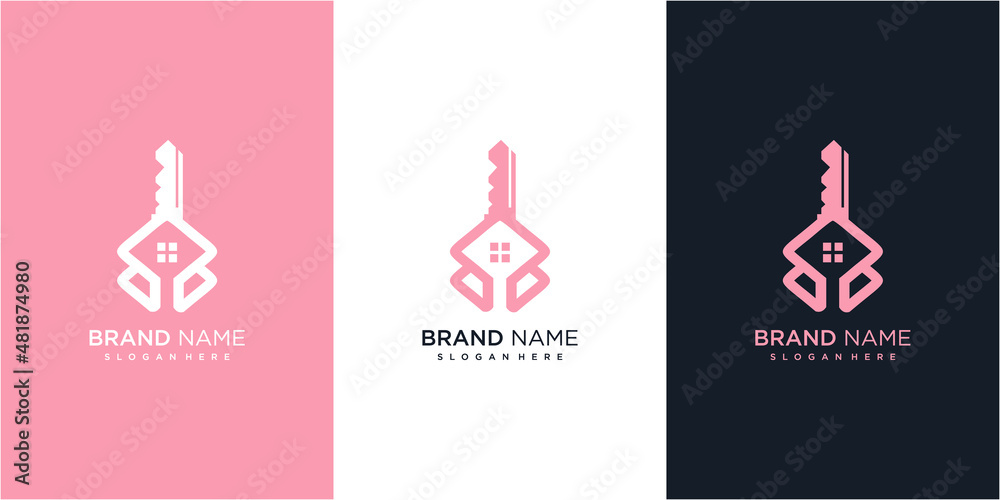 house key logo design concept in pink color. key house logo design ...
