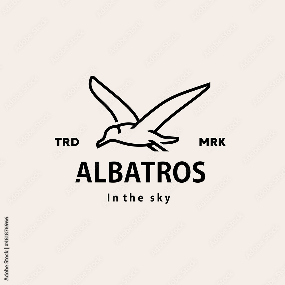 vintage retro hipster albatros logo vector outline bird monoline art ...
