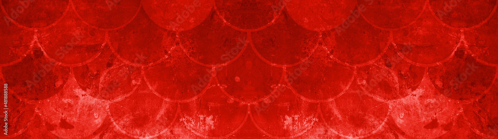 Abstract red concrete wall with mermaid scales tiles print texture ...