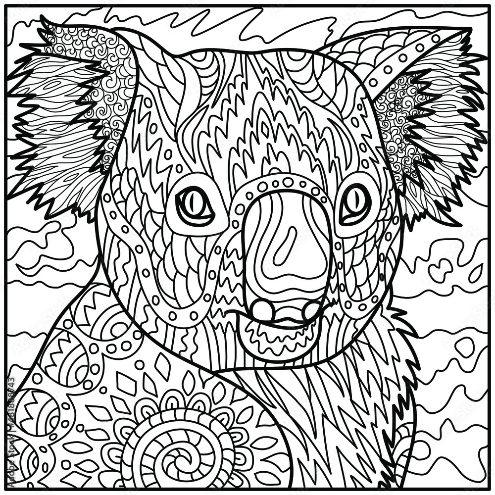 Coloring page muzzle of a koala on a white background. Coloring book ...