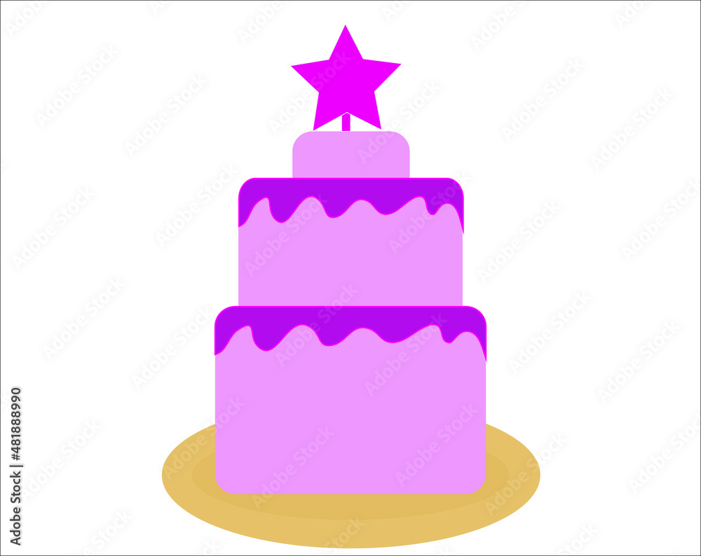 Purple birthday cake with star details and dark pink frosting. Vector ...