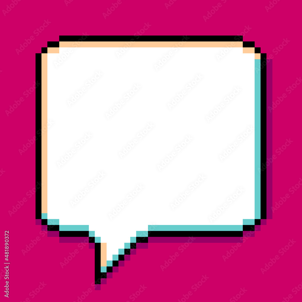 Square speech bubble pixel art doodle style blank text box on bright ...
