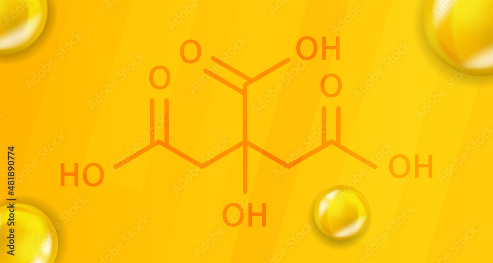 Citric acid chemical formula. Citric acid 3D Realistic chemical ...
