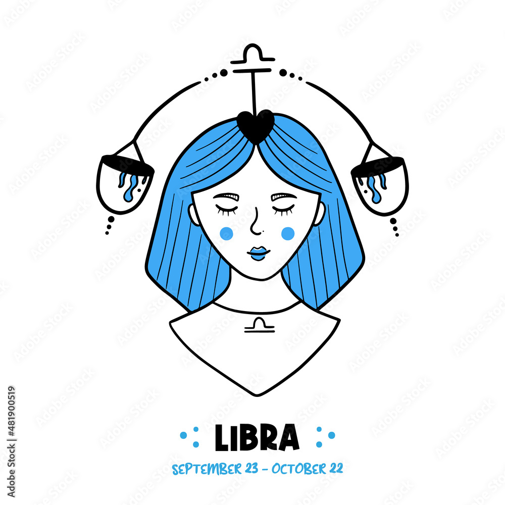 Libra sign girl conceptual doodle, sketch illustration for astrology ...