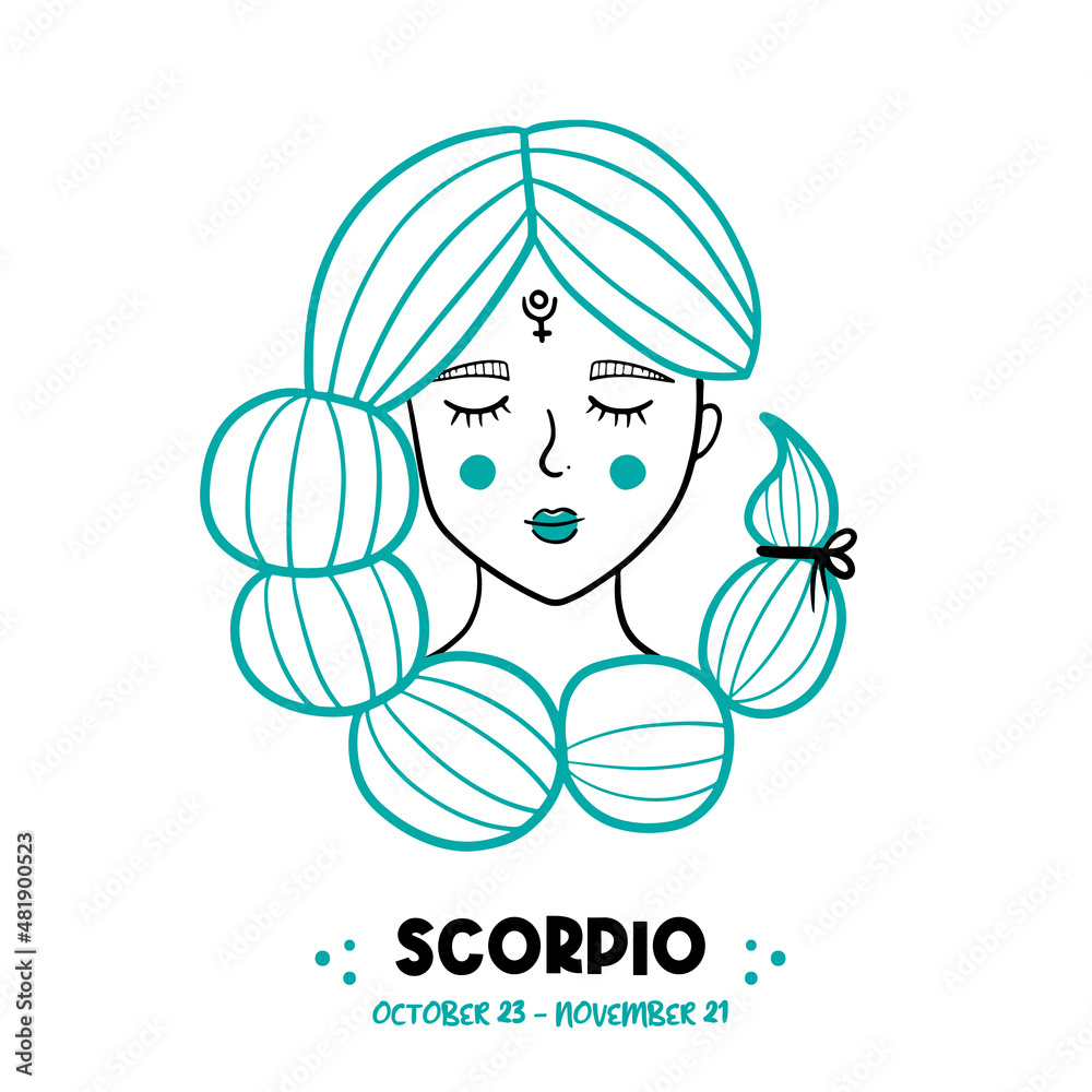 Scorpio sign girl conceptual doodle, sketch illustration for astrology ...