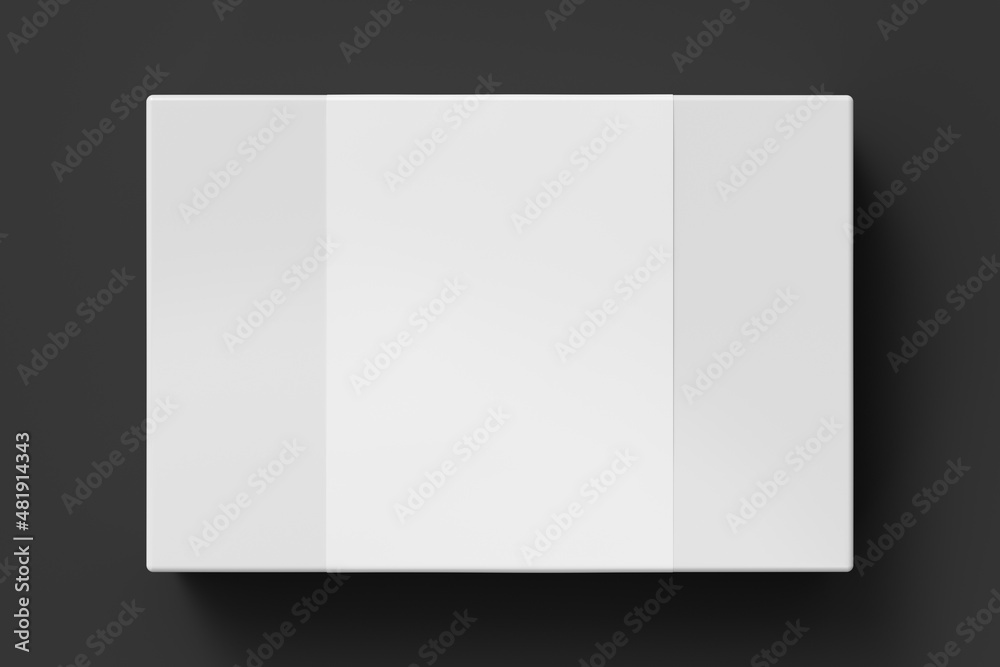 Flat box mock up with blank paper cover label: White gift box on black ...