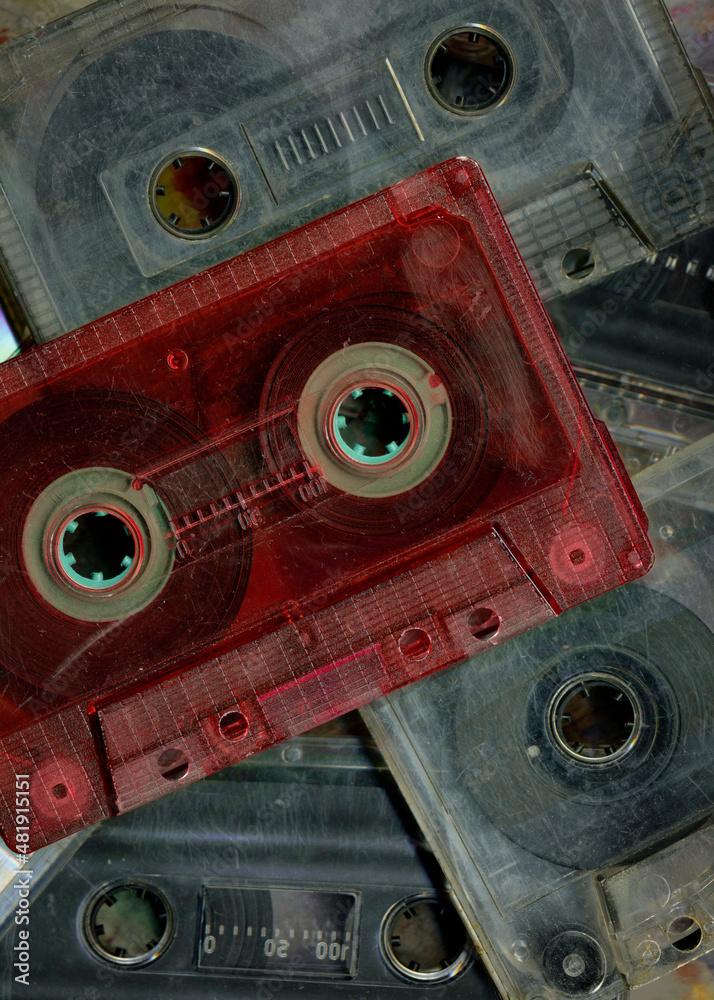 Vintage audio cassette tapes placed next to each other. Obsolete ...