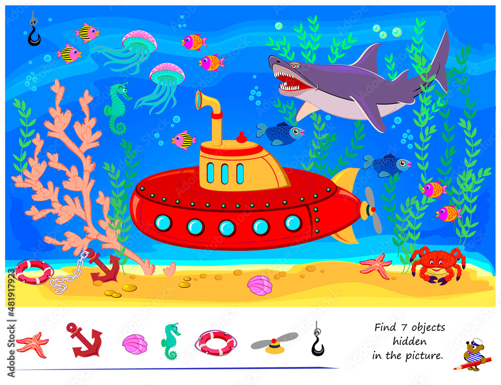 Logic puzzle game for kids. Find 7 objects hidden in the picture ...