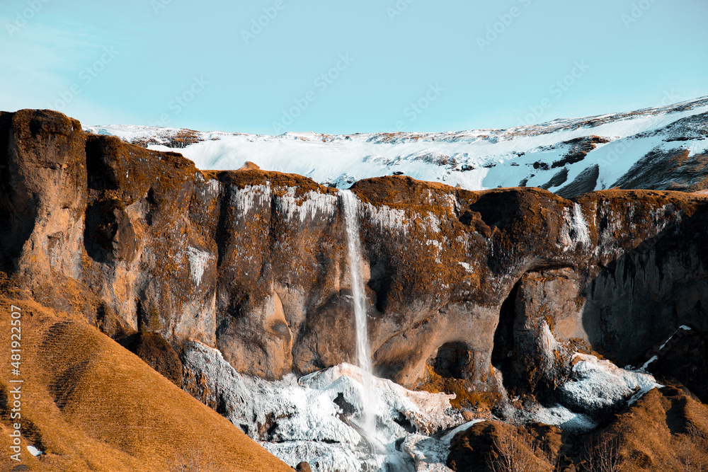 Aerial Drone Winter scenes at Foss á Síðu, right by the ring road in ...