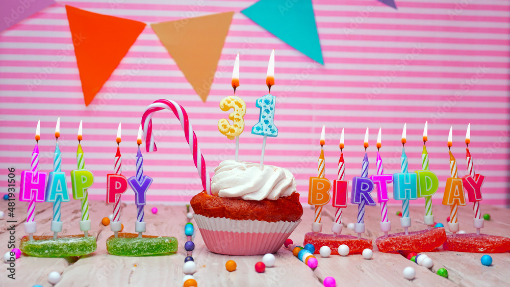 Thirty-one year happy birthday card on a pink background, with a number ...