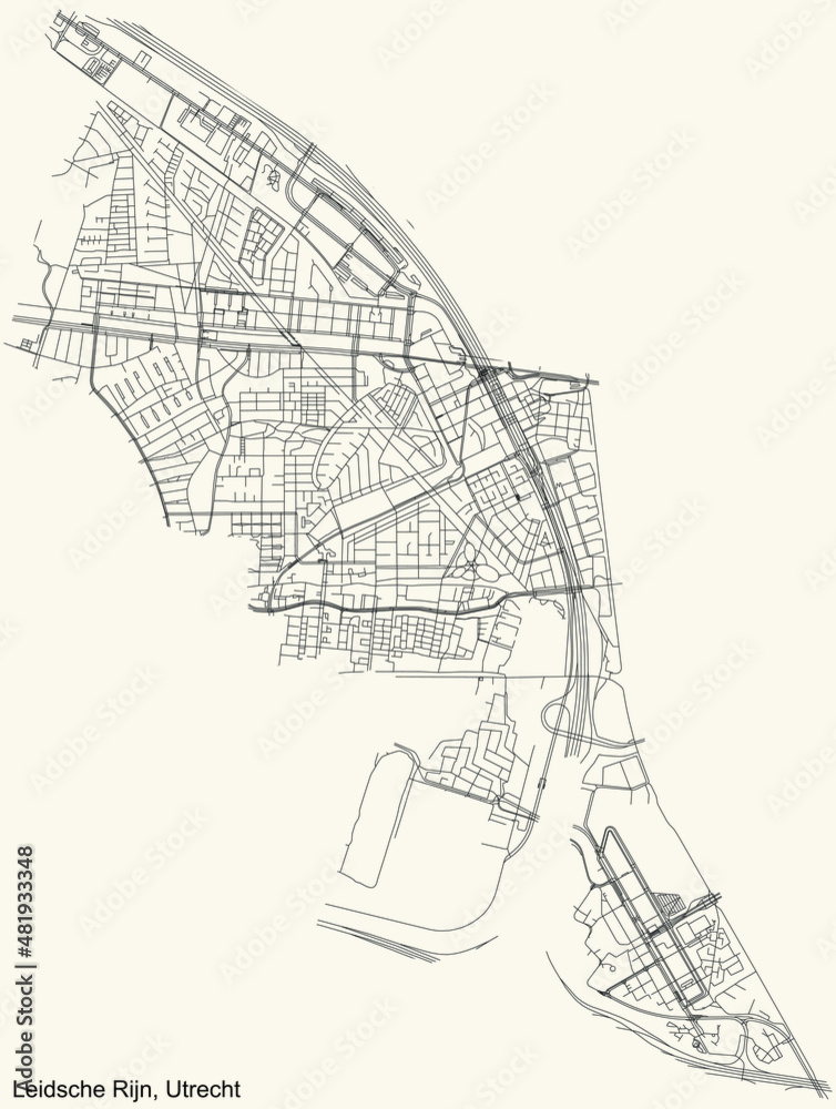 Detailed navigation black lines urban street roads map of the LEIDSCHE ...