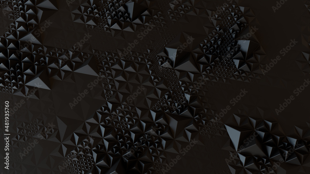 Dark High Tech Surface with Triangular Pyramids. Black, Abstract 3d ...