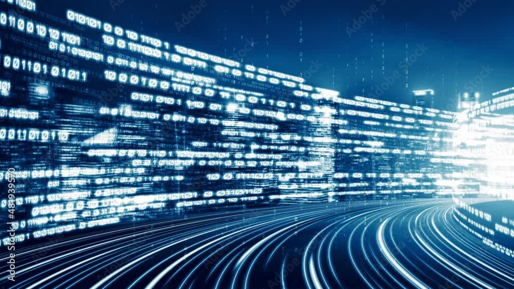 Loopable video of digital data flow on road in concept of program ...