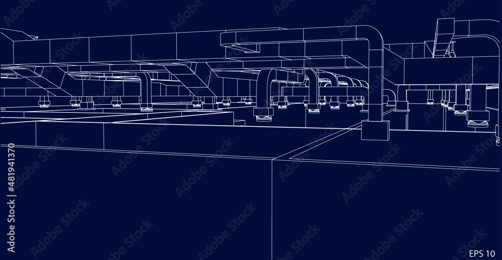 architectural perspective blueprint of HVAC system in BIM vector eps 10 ...
