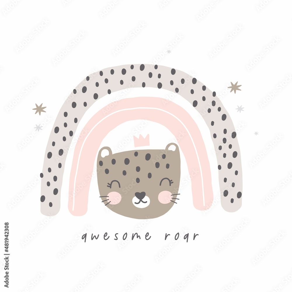 Cute rainbow and leopard - vector print for baby. Illustration with ...