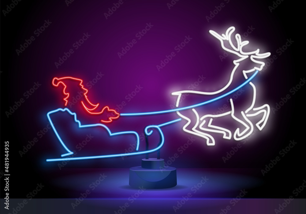 neon santa in a sleigh pulled by a deer. Neon Santa Claus. Neon ...