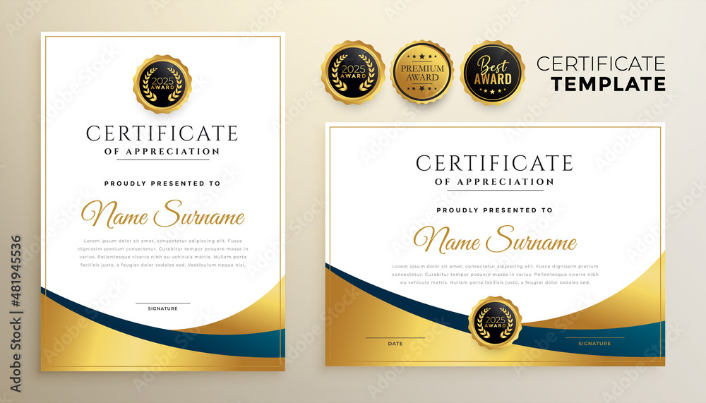 professional golden certificate template design Stock Vector | Adobe Stock