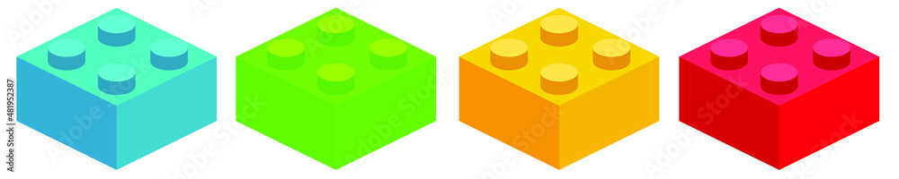 Building plastic toy bricks or child blocks construction flat cartoon ...