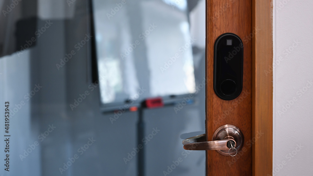 Electronic door handle with key pads numbers for good safety. Stock ...