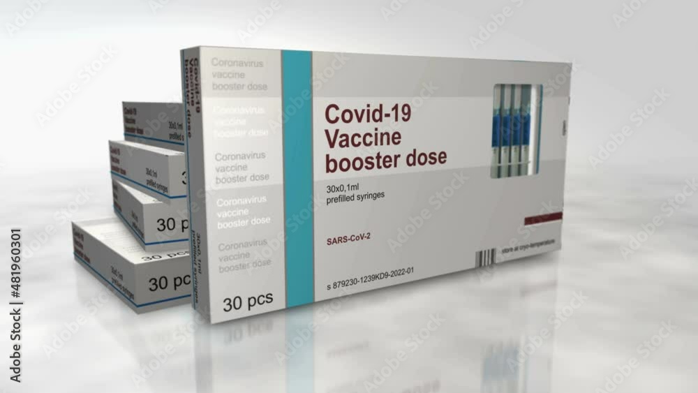Covid-19 vaccine booster dose pack production line. Coronavirus sars ...