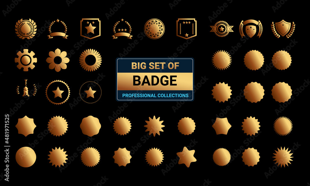 Golden pro badge and price tag big icon set collections isolated on ...