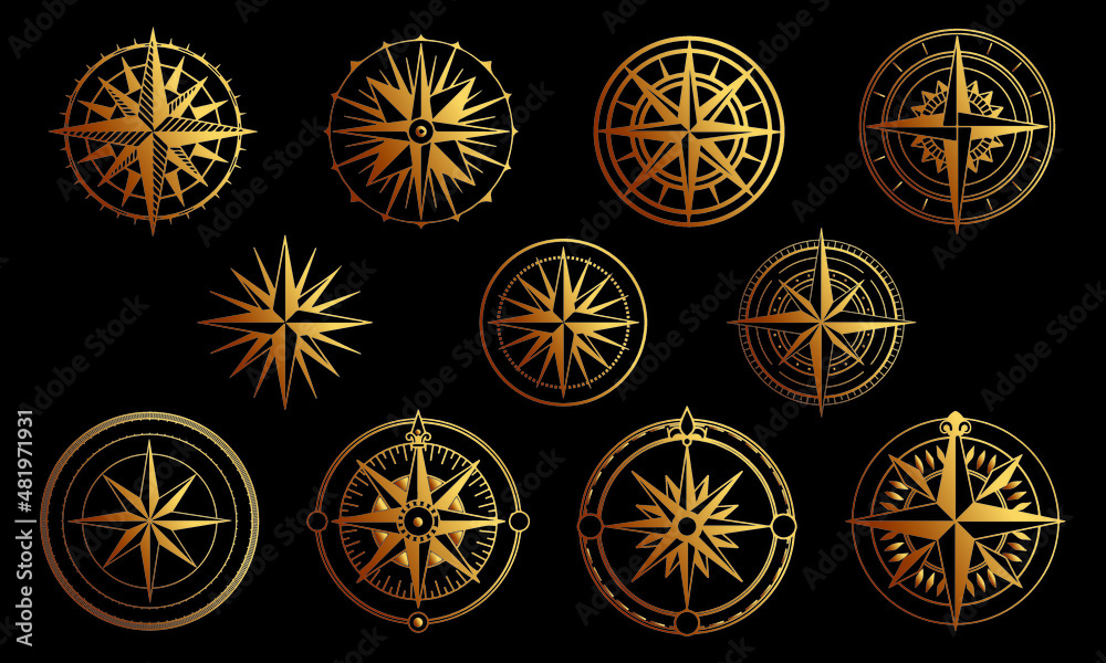 Big Set of premium vintage compass rose pro collections isolated on ...