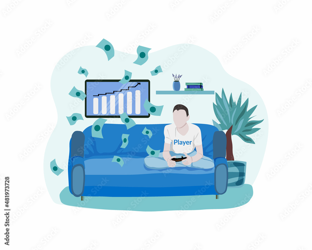 Passive income - making money while playing video games, man playing ...