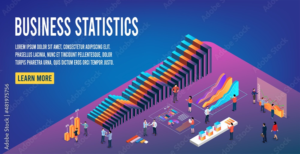 Business statistics landing page for presentation, charts, reports ...