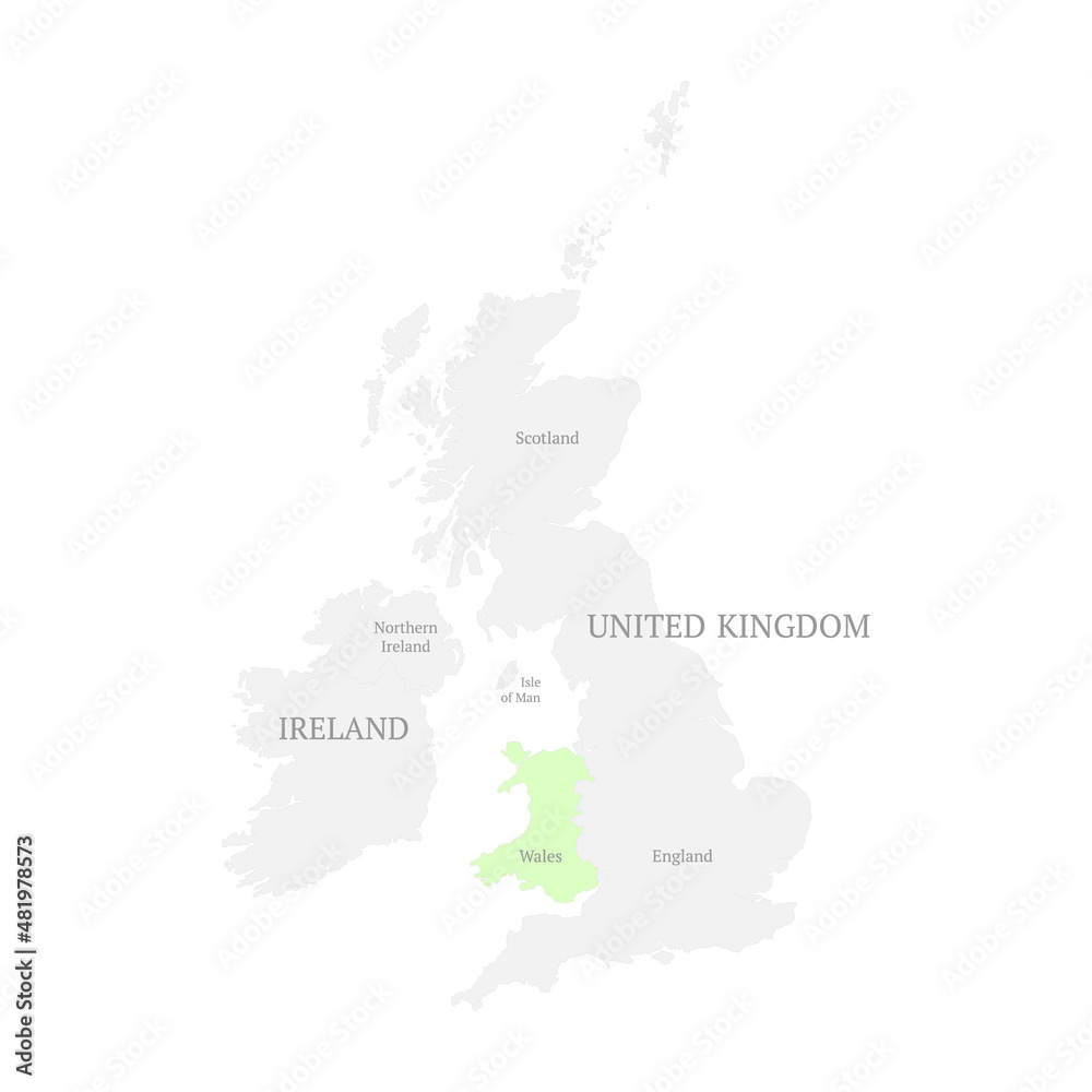 Map of United Kingdom countries with the indication of Wales. Political ...