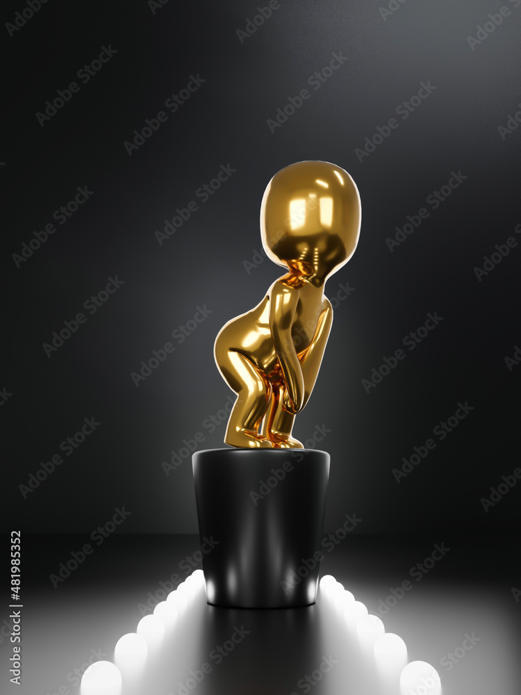 3D illustration. Golden stickman stand on display stand Stock ...