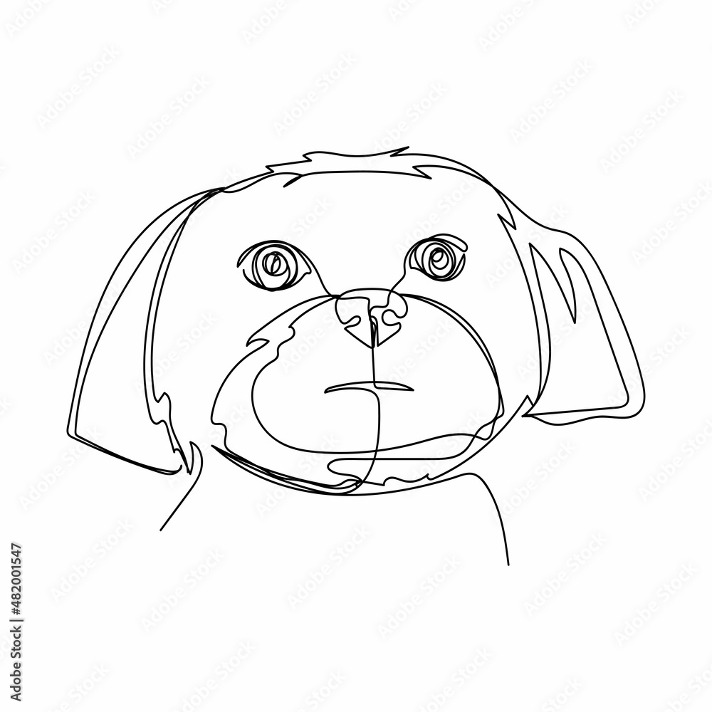 Continuous one simple single abstract line drawing of maltese puppy dog ...