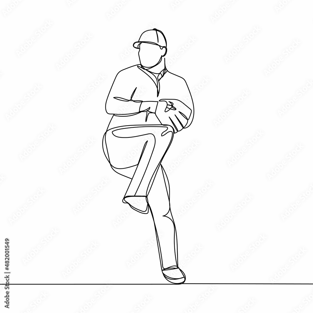 Continuous one simple single abstract line drawing of pitcher baseball ...