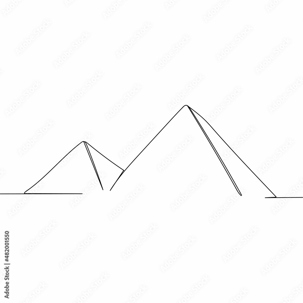 Continuous one simple single abstract line drawing of pyramids in ...