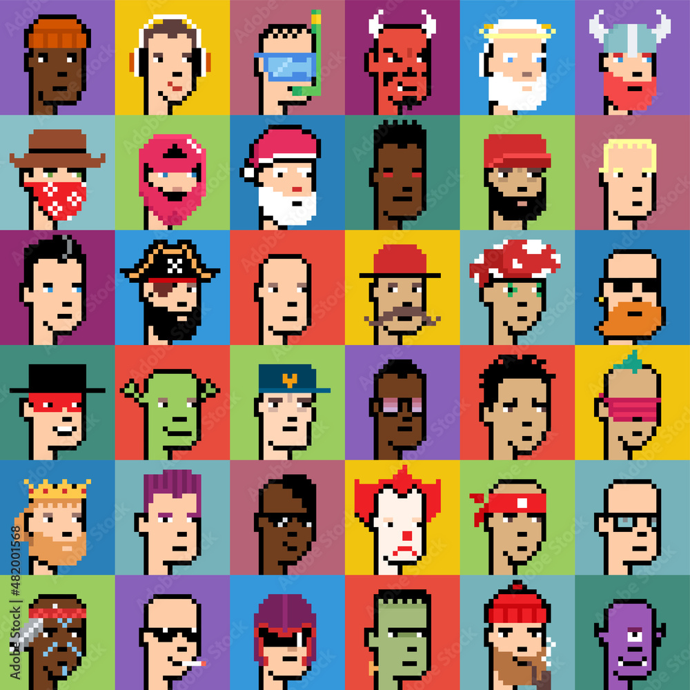 Set of pixel vector avatars Stock Vector | Adobe Stock