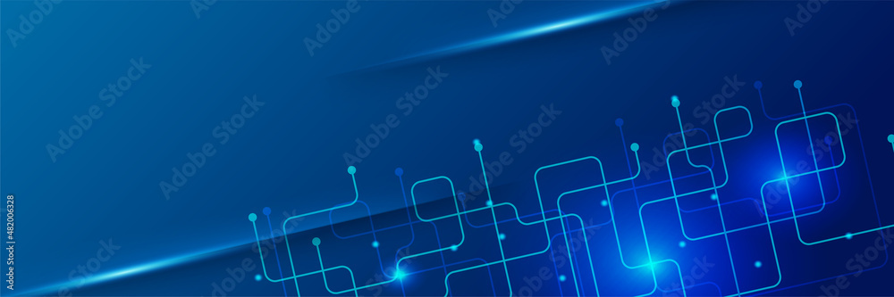 Networking neon style blue wide banner design background. Abstract ...