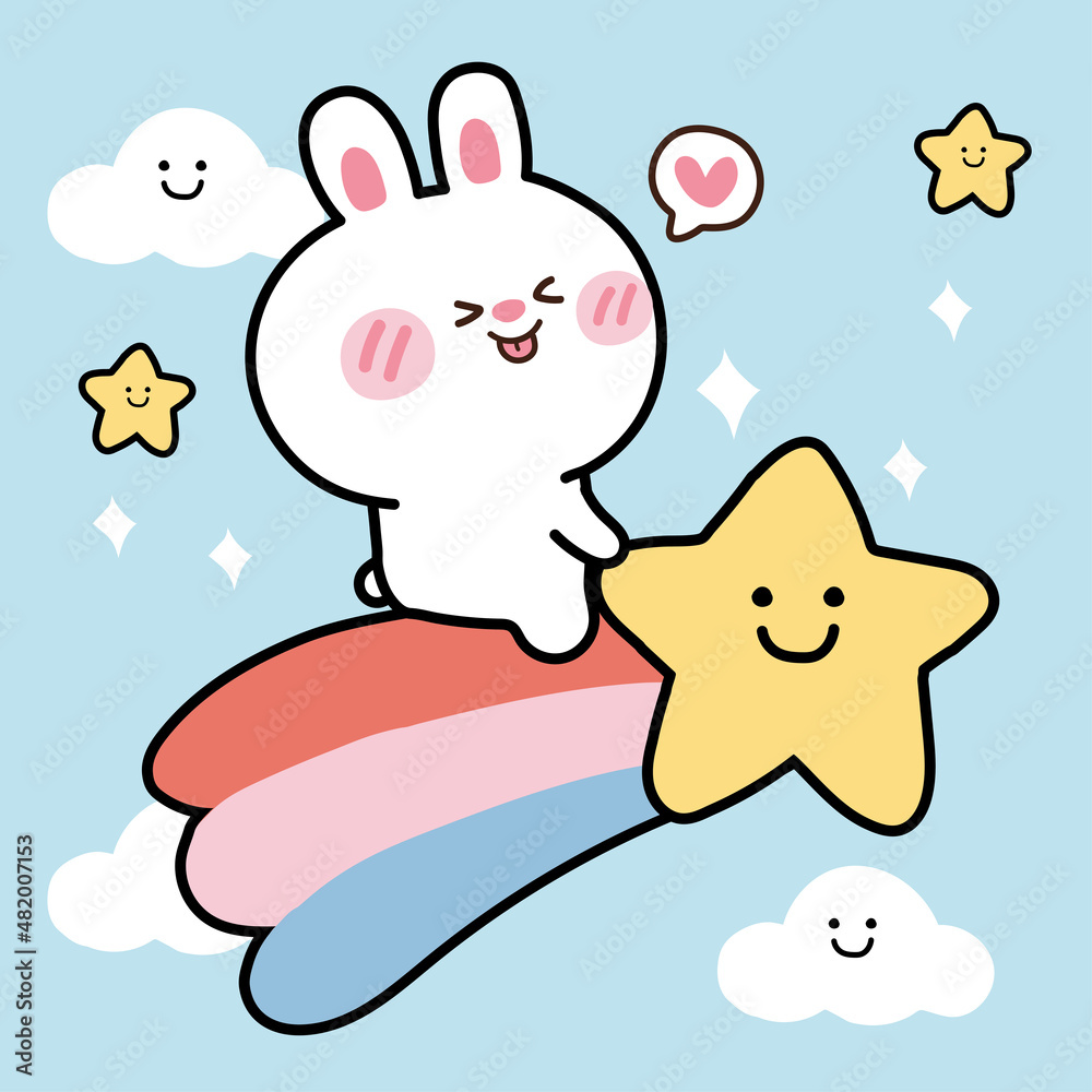 Grafika wektorowa Stock: Cute rabbit sit on rainbow star.Animals ...