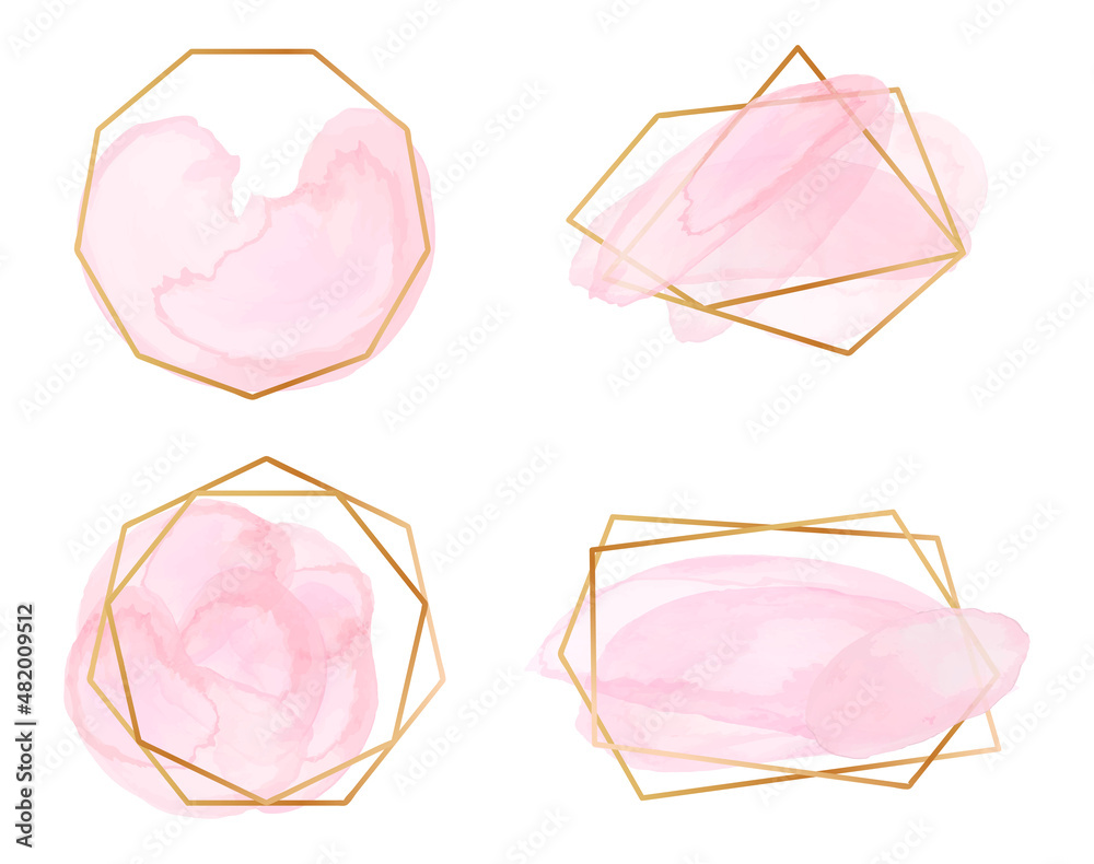 Vetor de Pastel rose labels with golden line in geometric form. Vector ...