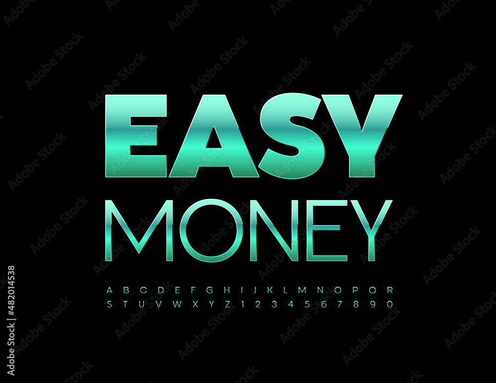 Vector modern emblem Easy Money with Green metallic Font. Elegant Slim ...