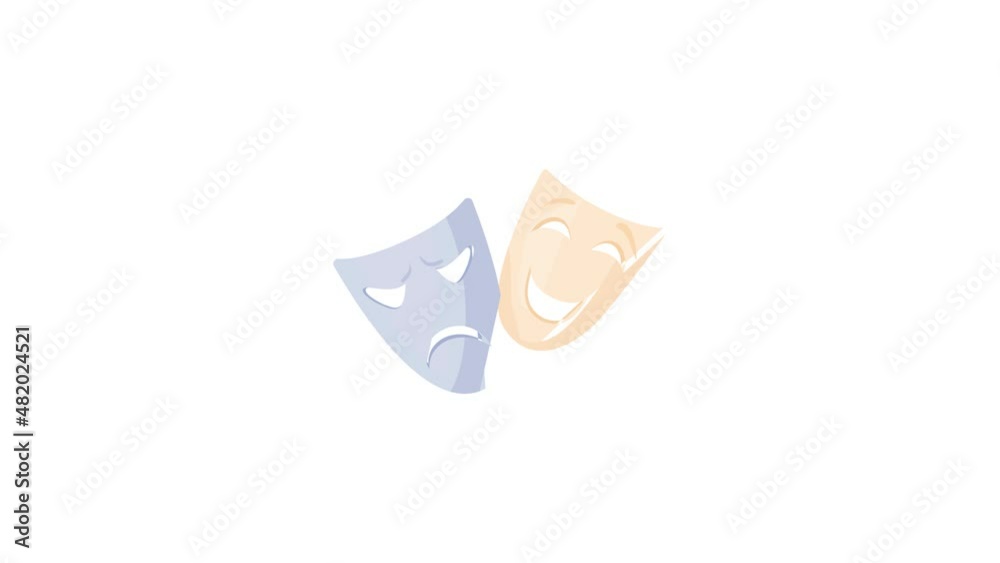 Comedy and tragedy theatrical masks icon animation best cartoon object ...
