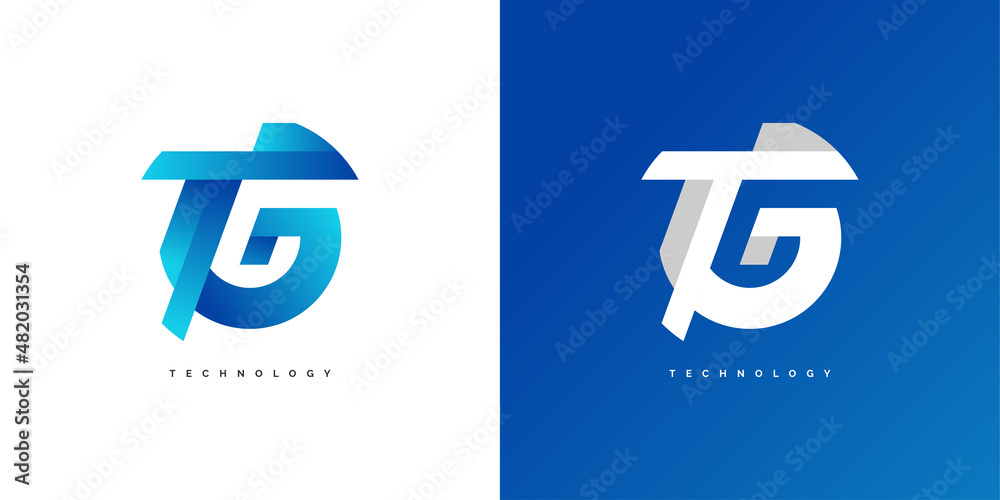 Blue Modern Initial Letter T and G Logo Design Template. TG Letter Logo ...