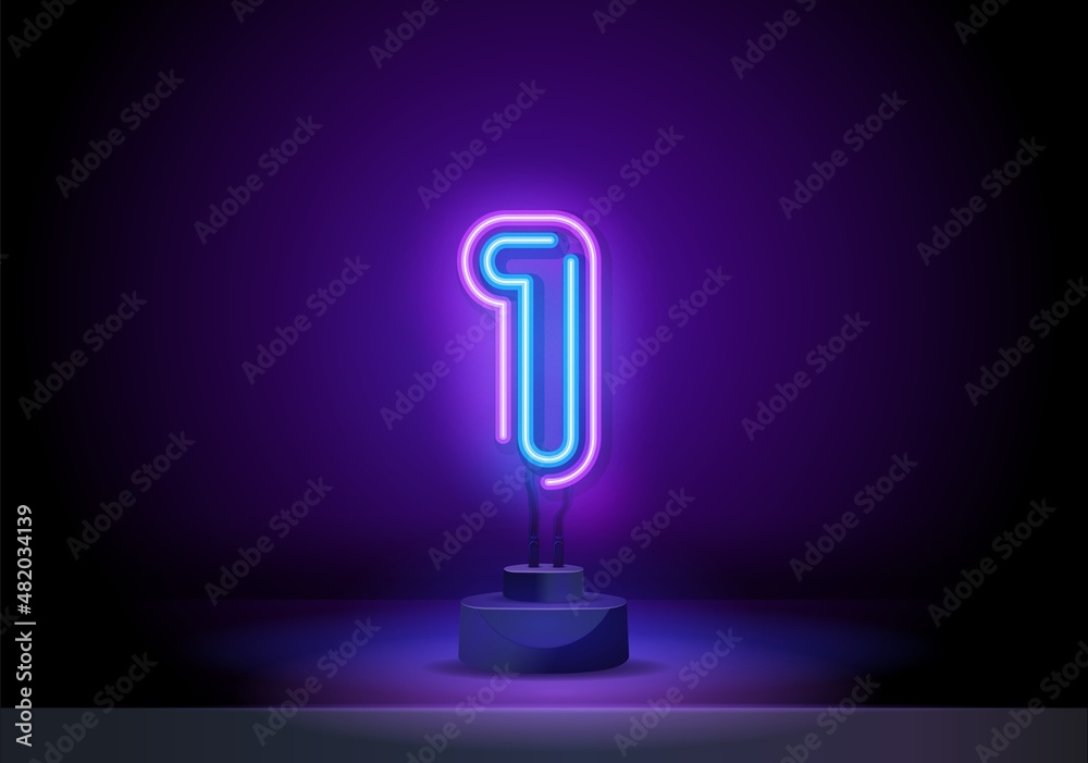 Neon city font sign number 1, signboard one. Number One symbol neon ...
