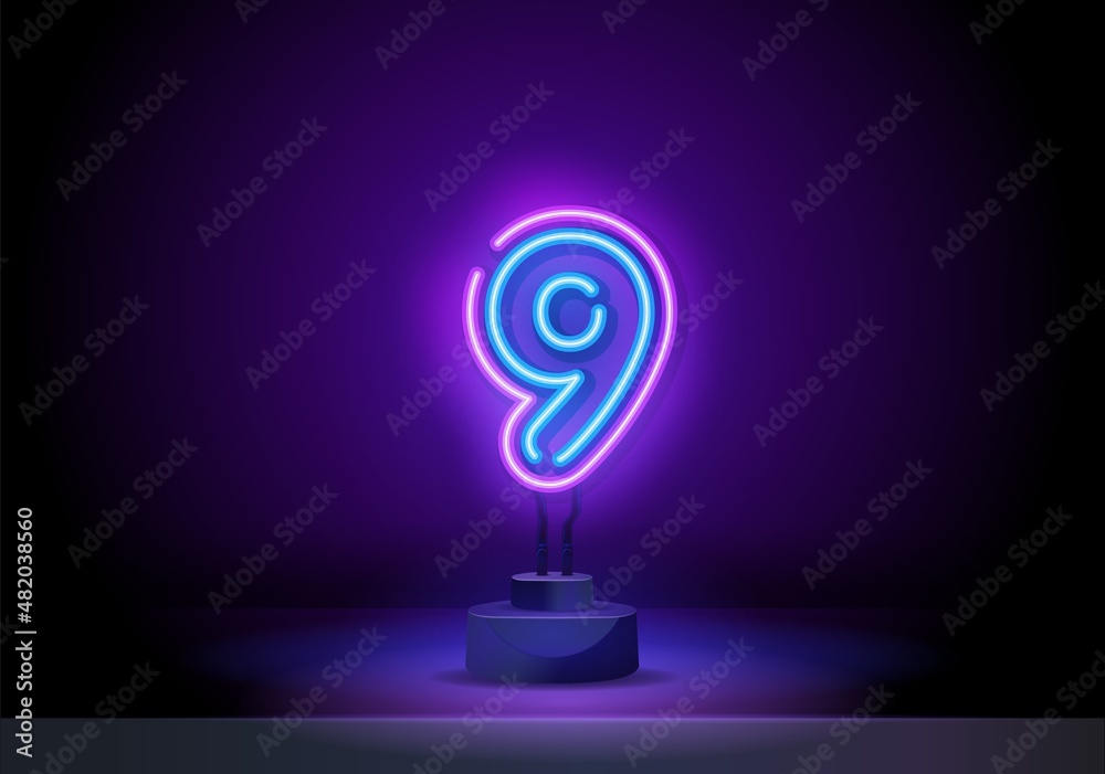 Neon city font sign number 9, signboard nine. Number nine symbol neon ...