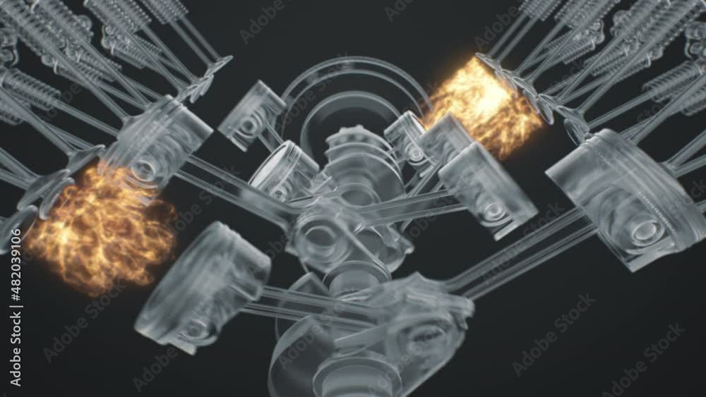 Beautiful V8- Engine Animation seamless looped with accurate explosion ...